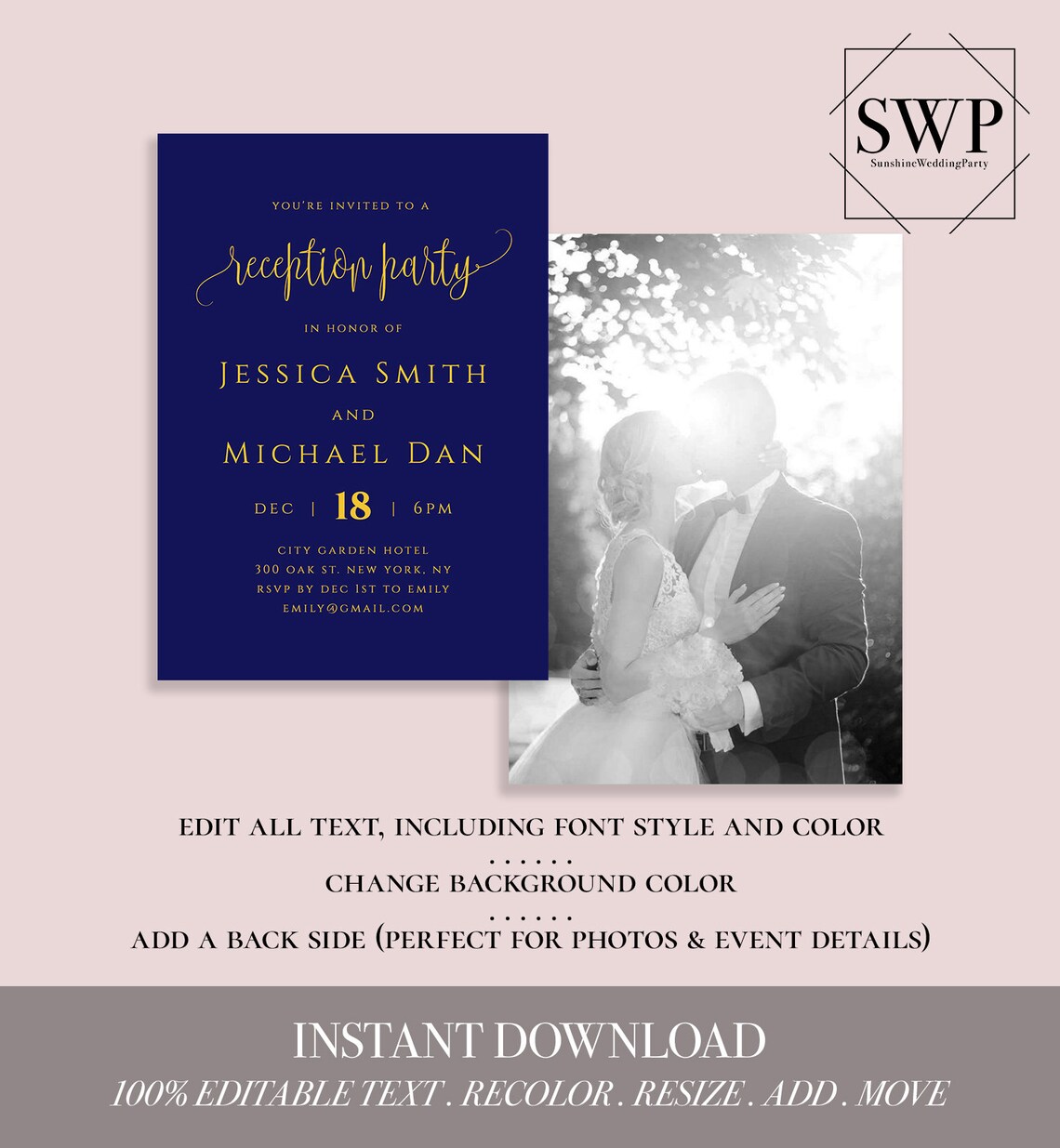 Reception Party Invitation Template Printable Editable Wedding - Etsy