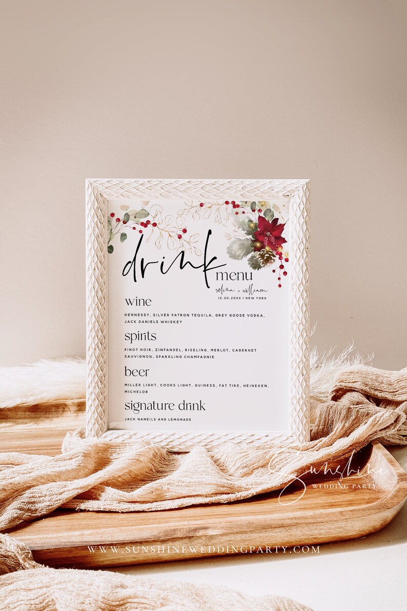 Christmas Drink Menu Template, Let's Drink Sign, Drink Menu Sign for ...