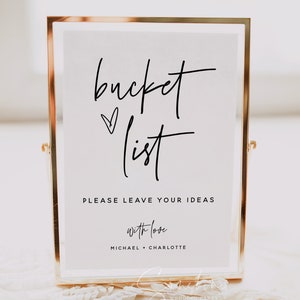 Bucket List Sign Template, Minimalist Wedding Sign, Printable Bucket ...