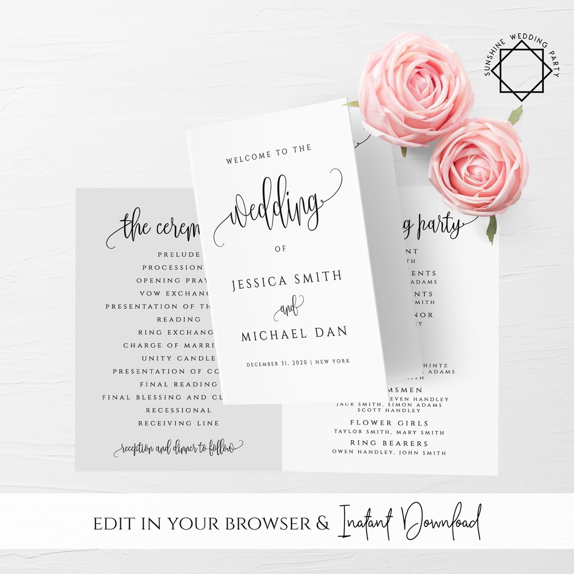 Folded Wedding Program Template Folded Wedding Program | Etsy