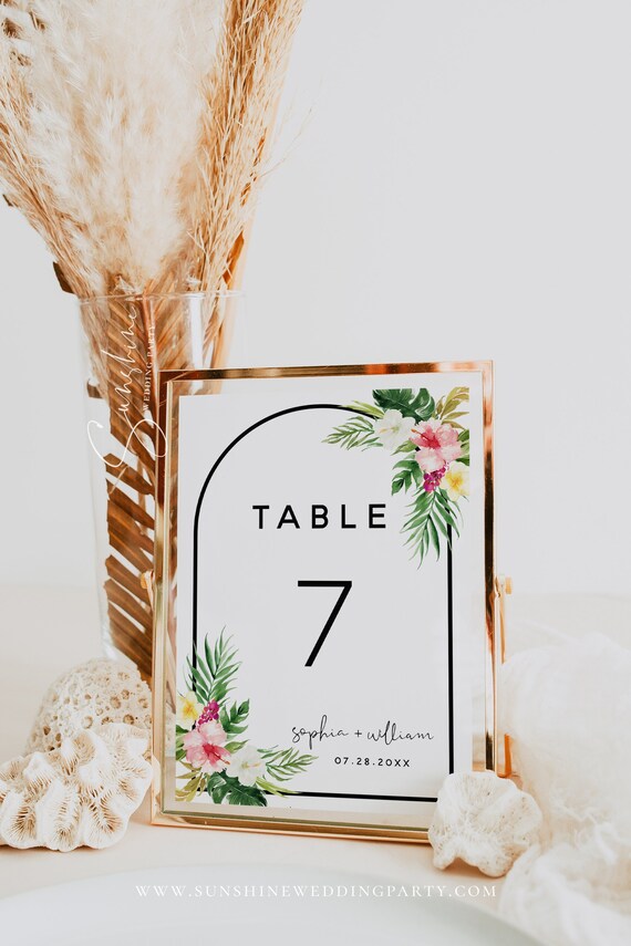 Hawaiian Wedding Table Numbers Template Table Number Cards - Etsy