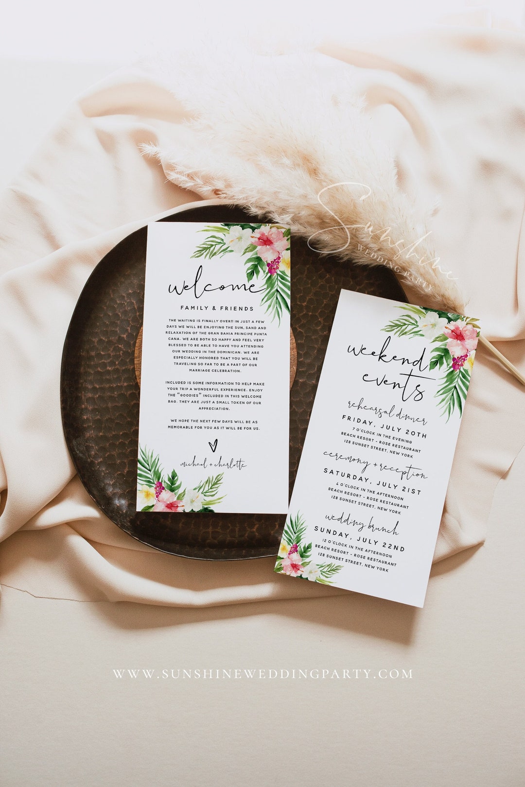 Hawaiian Tropical Welcome Letter Itinerary Template, Beach Wedding ...