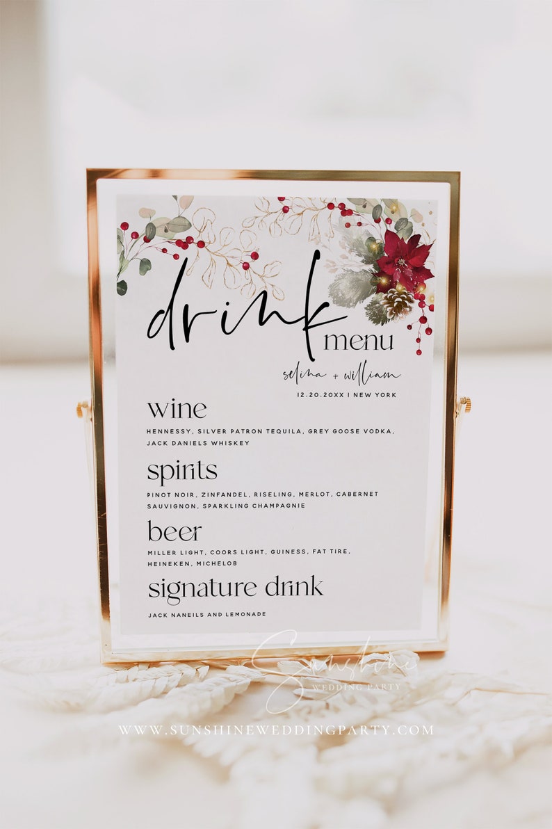 Christmas Drink Menu Template, Let's Drink Sign, Drink Menu Sign for ...