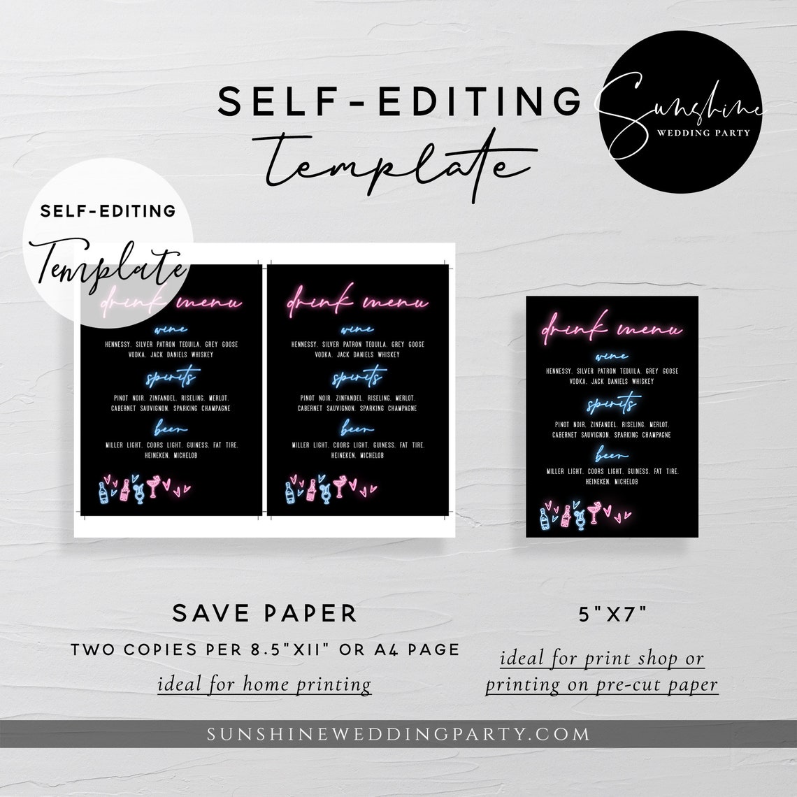 Neon Drink Menu Template Modern Drink Menu Signs the Bar - Etsy