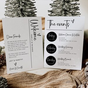 Wedding Weekend Events Itinerary Card Template, Modern Minimalist ...