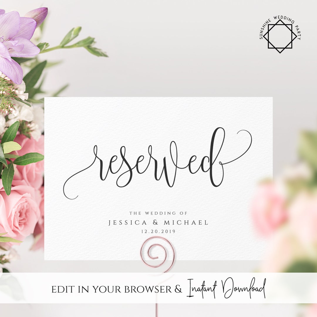 Reserved Wedding Ceremony Seating Sign Reserved Chair Sign Template DIY ...