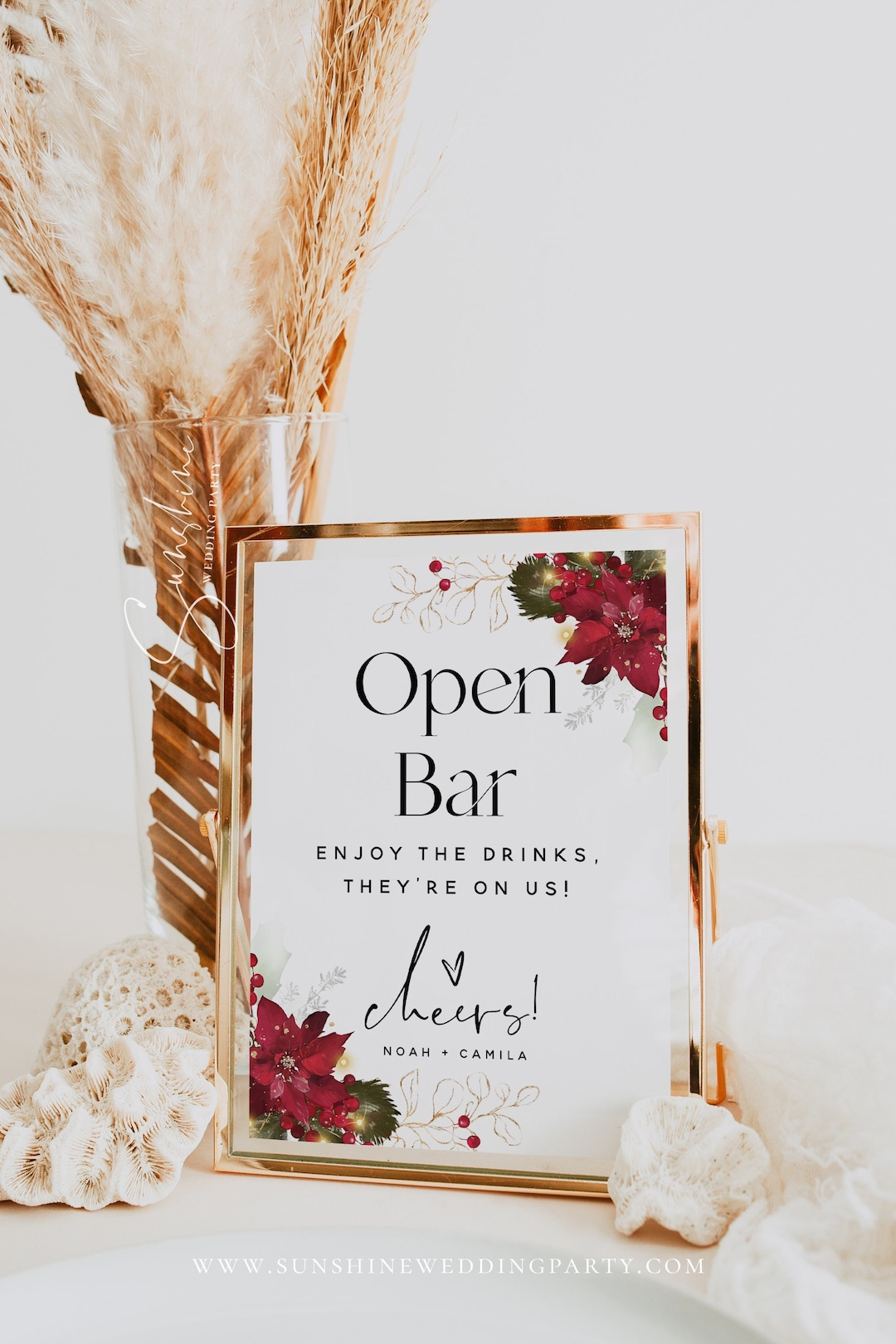 Christmas Open Bar Sign Template, Wedding Open Bar Sign, Personalized ...