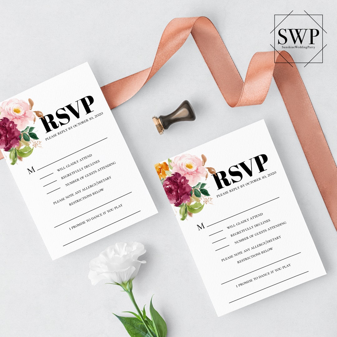 Wedding Invitation PSVP Template Burnt Orange Florals Fully Editable ...
