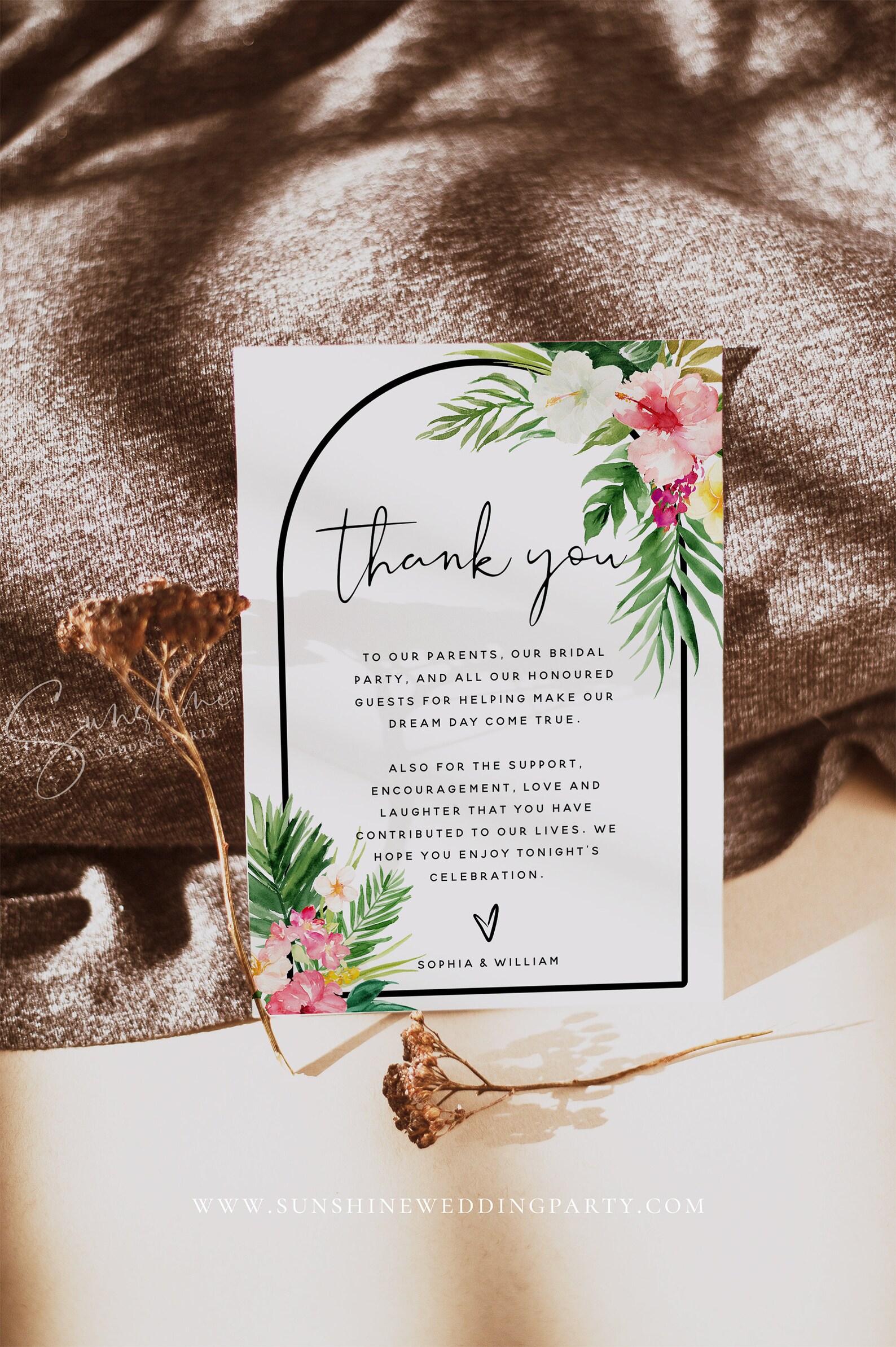 Hawaiian Beach Thank You Cards Template Tropical Wedding - Etsy