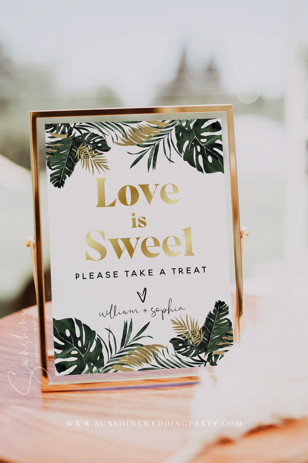 Tropical Greenery Love is Sweet Sign Template, Monstera Wedding Signs ...