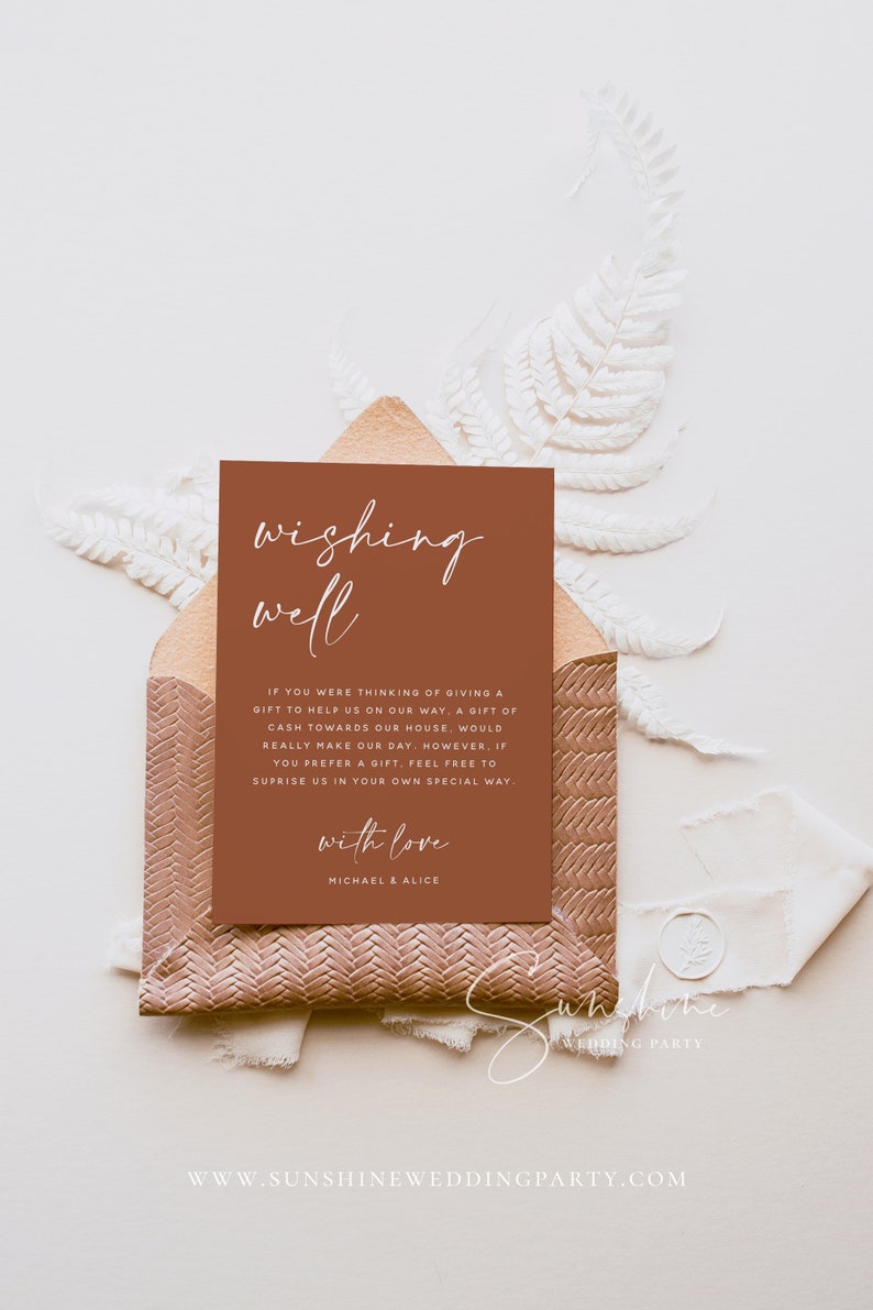 Terracotta Wedding Wishing Well Card Template, Modern Minimalist, Burnt ...
