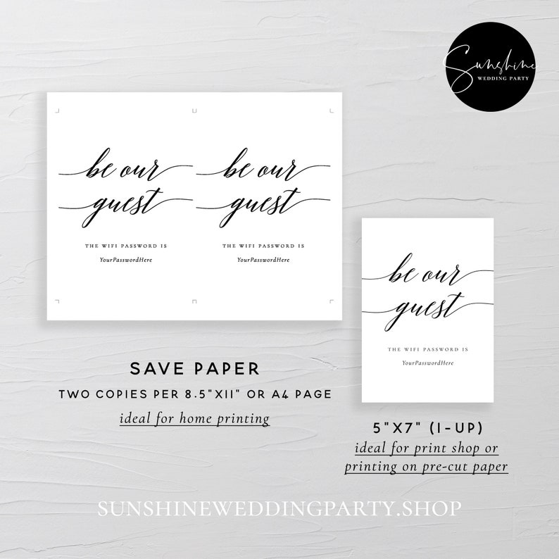 Be Our Guest Wifi Password Sign Template Wedding Wifi Signs | Etsy