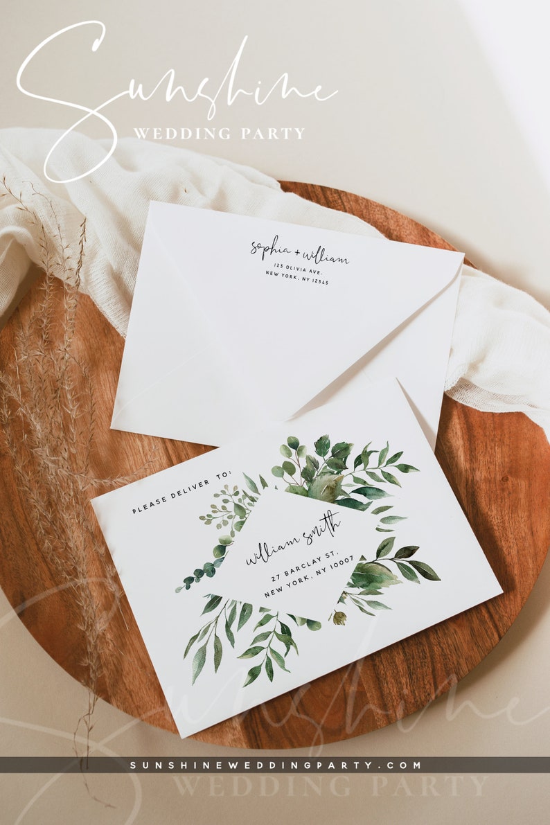 Greenery Wedding Envelope Template DIY Wedding A7 A6 A1 - Etsy