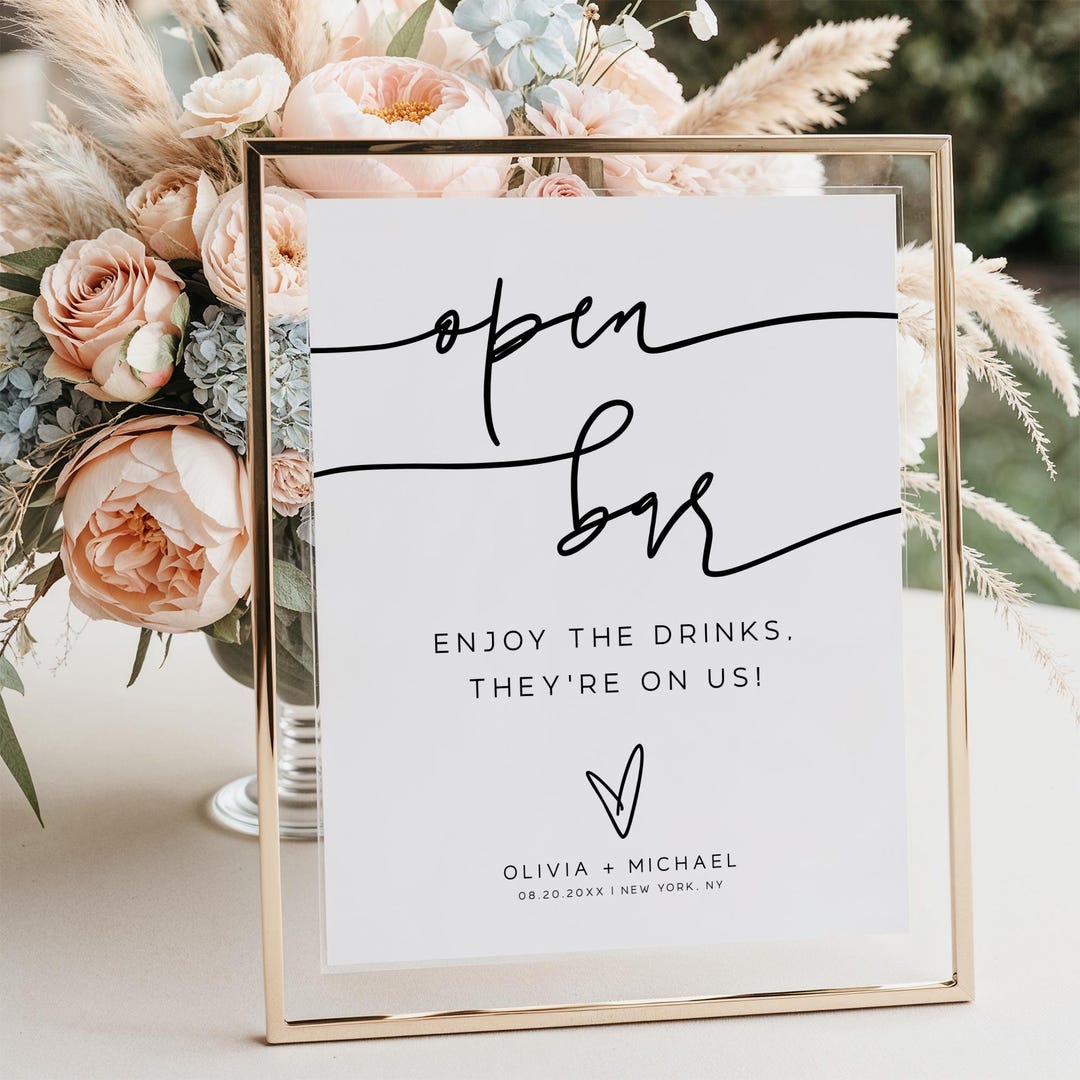 Open Bar Sign Template | Editable Wedding Bar Sign | Digital Download ...