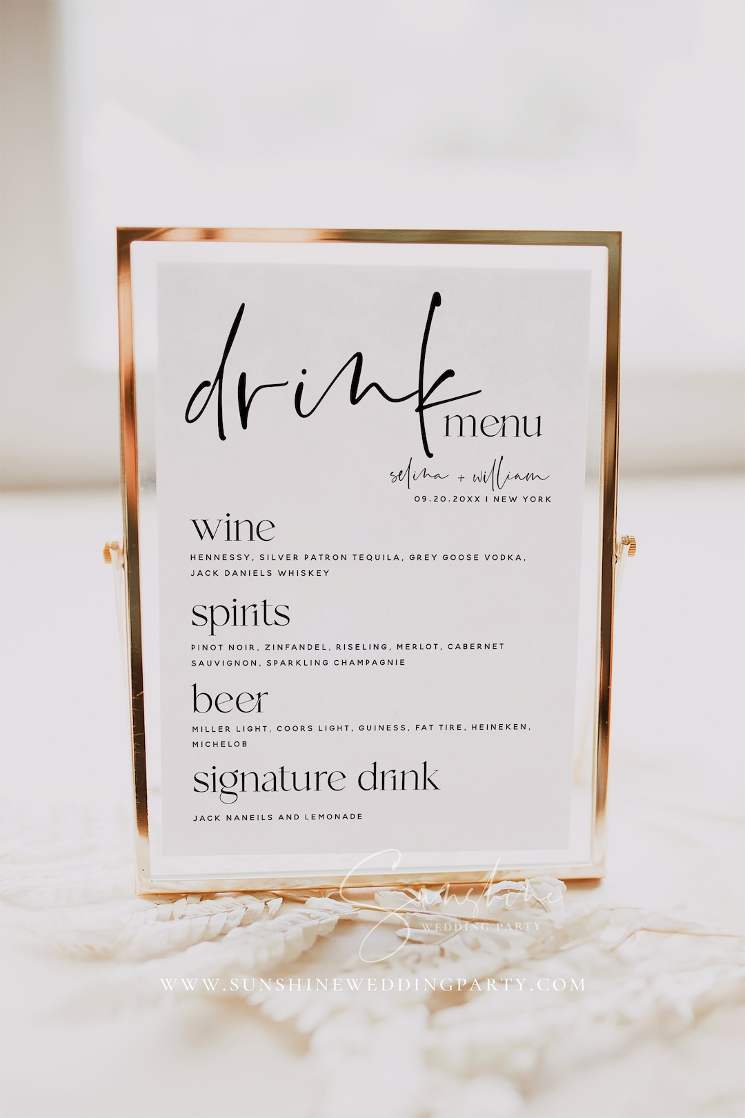 Drink Menu Template, Modern Minimalist, the Bar Menu, Wedding Drink ...