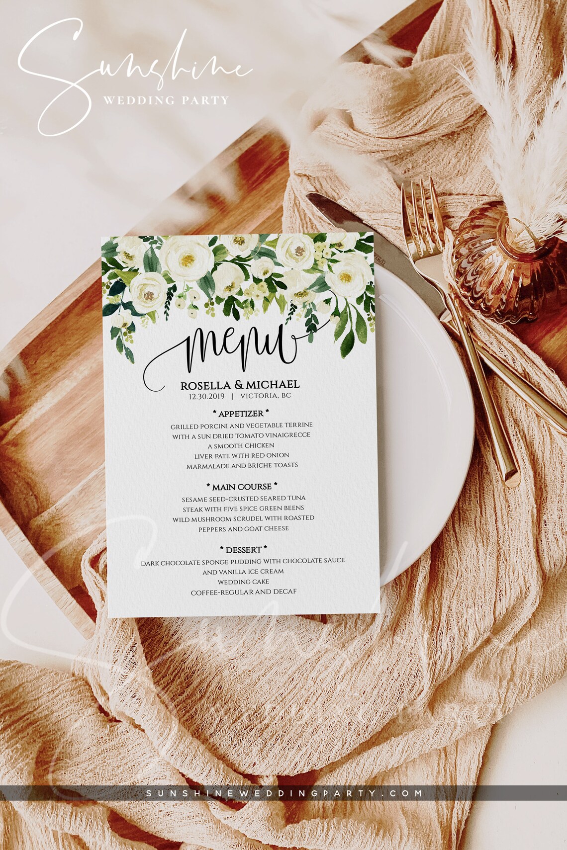 Greenery White Floral Menu Template Wedding Menu Template - Etsy Canada
