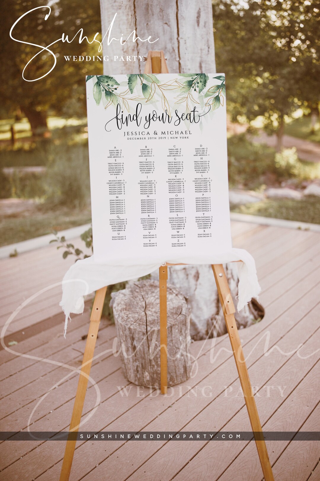 Alphabetical Seating Chart Template Greenery Wedding Seating Chart ...