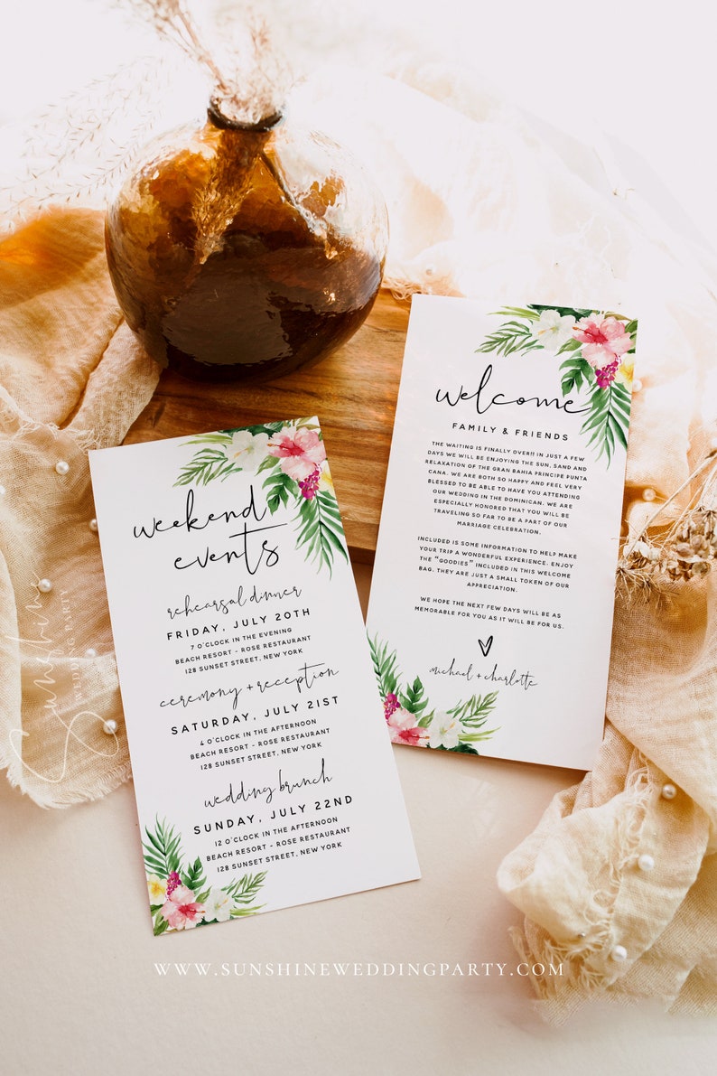 Hawaiian Tropical Welcome Letter Itinerary Template, Beach Wedding ...