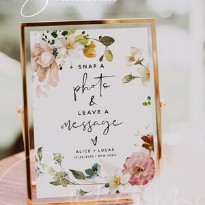 Snap a Photo Leave a Message Sign Template, Garden Flowers Wedding Sign ...