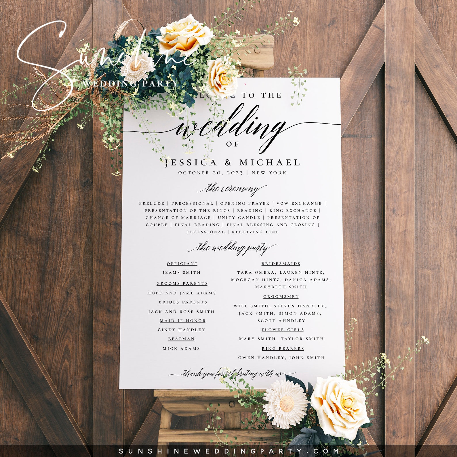 Modern Wedding Program Poster Wedding Program Board Template | Etsy