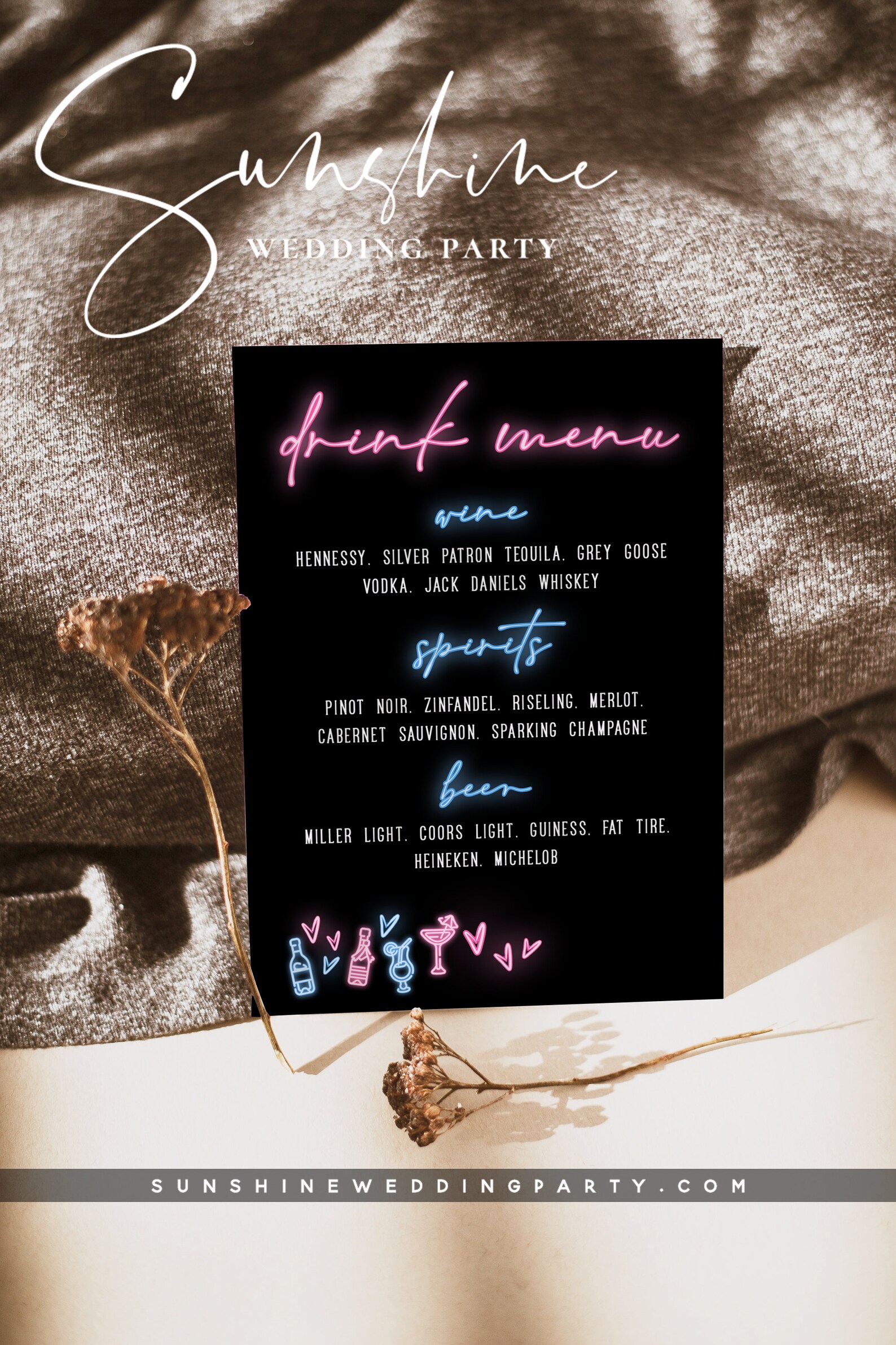 Neon Drink Menu Template Modern Drink Menu Signs the Bar - Etsy