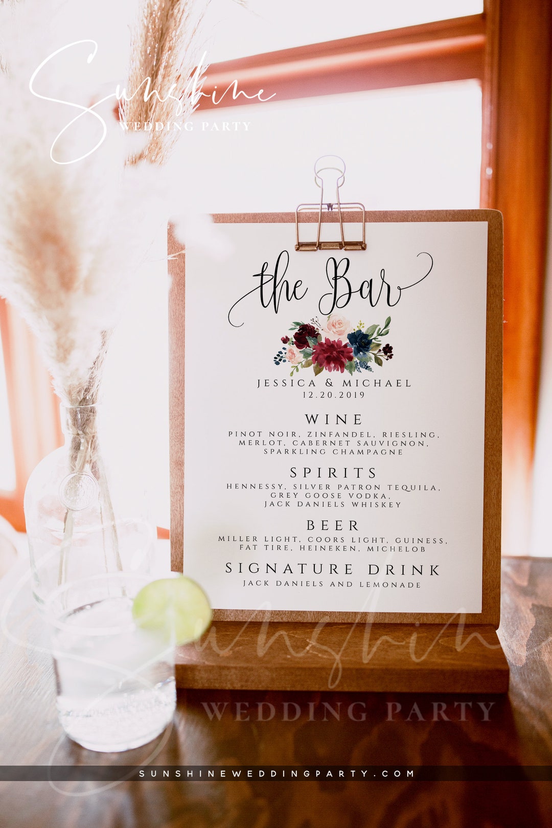 Marsala Burgundy Navy Bar Menu Sign Template Printable Bar Menu Sign ...