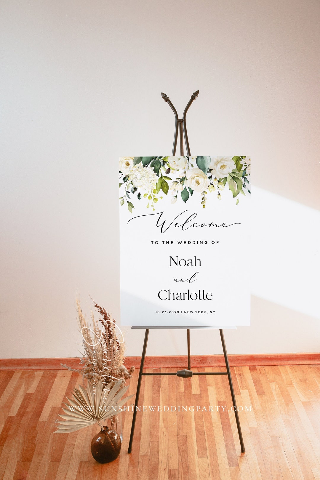 White Rose Wedding Welcome Sign Template, Bohemian Wedding, Welcome ...