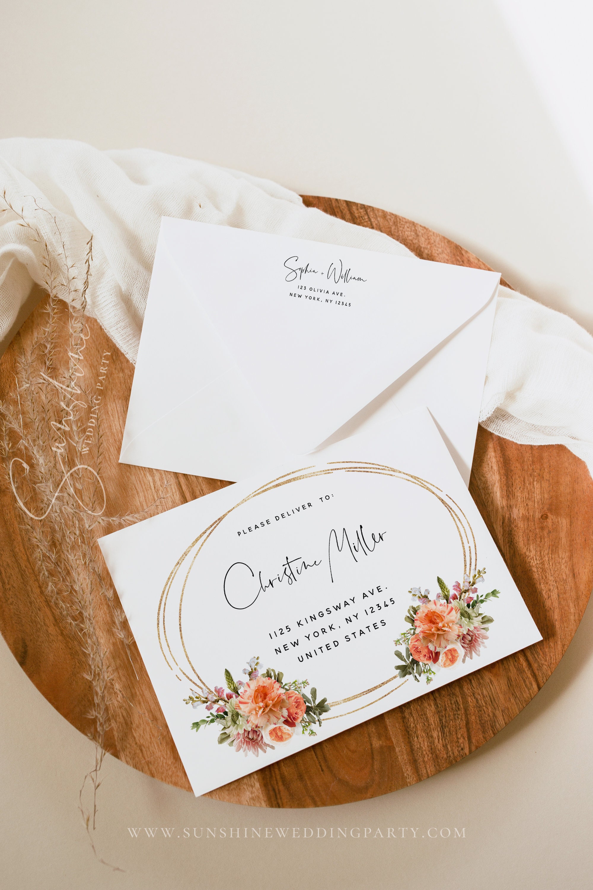 Coral And Green Wedding Envelope Template Envelope Template A7 A6 A1 