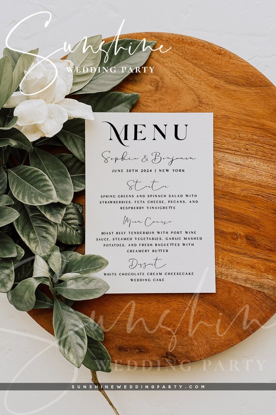 Modern Wedding Menu Template Minimalist Menu Cards Printable - Etsy