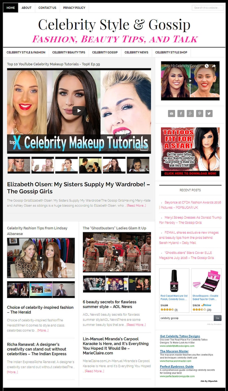 Premade Celebrity Blog Website Template: Auto-updating Content (digital ...
