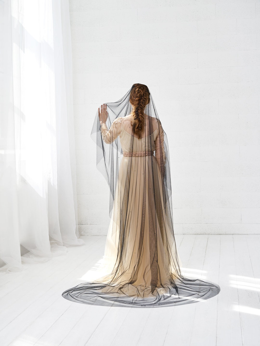 Wedding Veil With Crystals Black Starry Night Veil Sparkle - Etsy