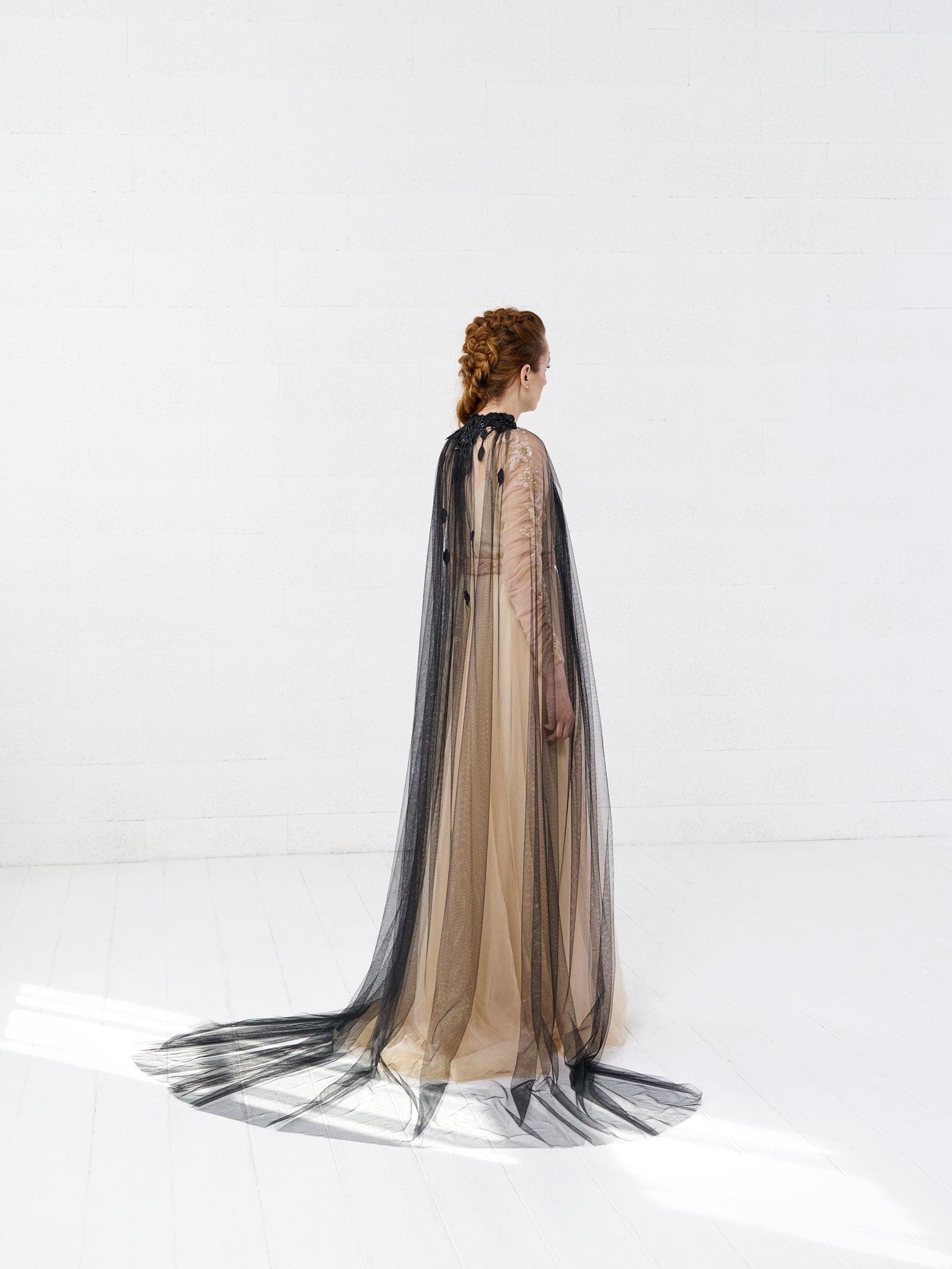 Black Tulle Bridal Cape, Lace Cape Veil LAURIE ANN - Etsy