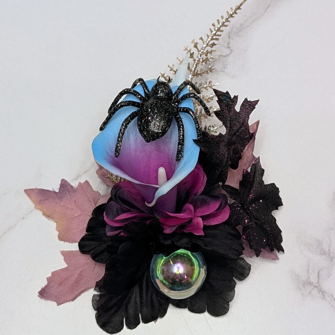 Goth Cala Lily Spider Dew Drop: Blue Purple Hair Clip Accessory ...