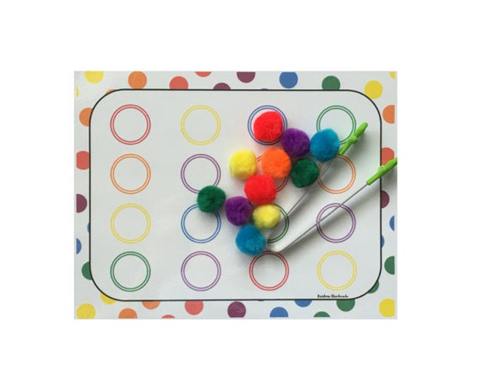 Pom Pom Color Matching Game, Preschool Fine Motor Activity With Tongs ...