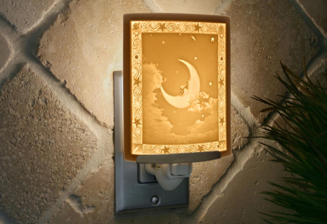 Moon Night Light - Porcelain Lithophane "man in the Moon" Clouds, Space ...