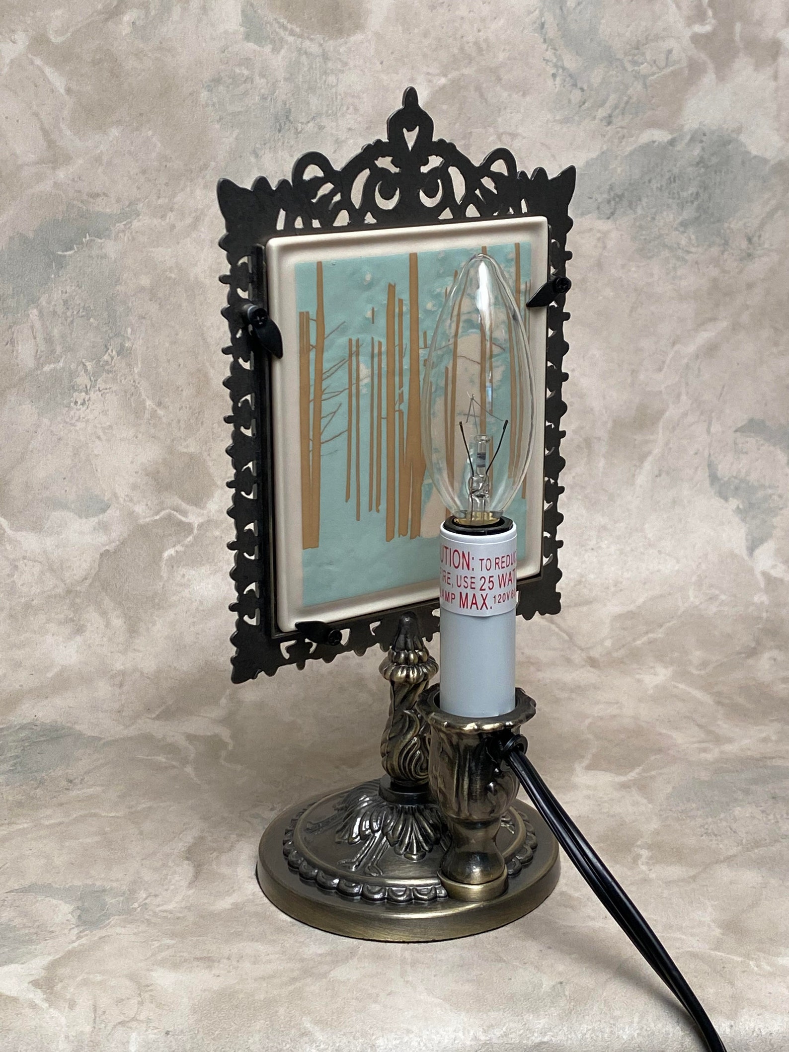 Lithophane Lamp - Victorian Accent Lamp "woodland Sunbeams" Colored ...
