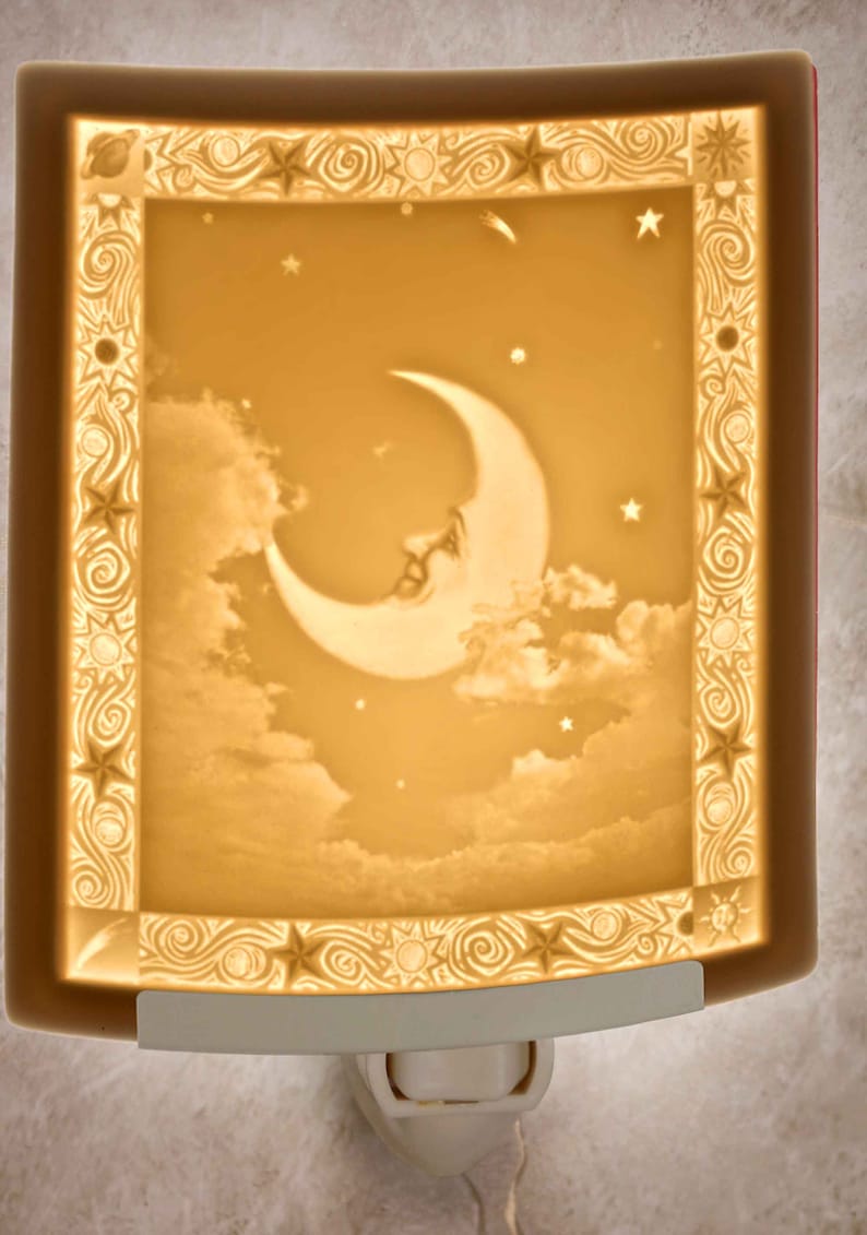 Moon Night Light - Porcelain Lithophane "man in the Moon" Moon, Clouds ...