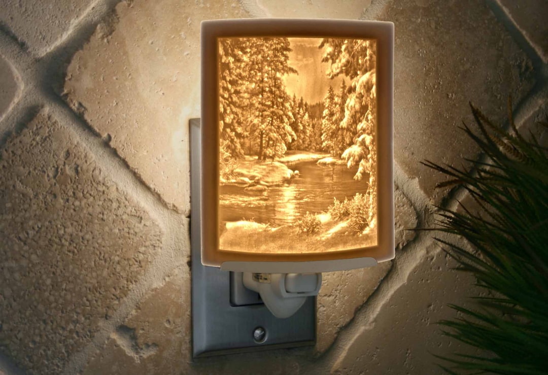 Snowy Forest Night Light - Porcelain Lithophane "winter Wonderland ...