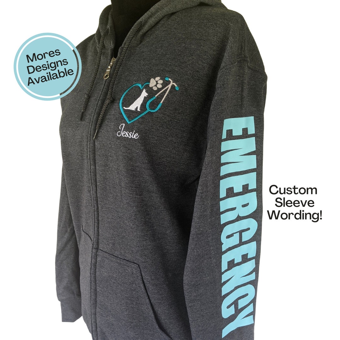 Full Zip Vet Tech Jacket, Vet Assistant Hoodie With Sleeve, Veterinary ...