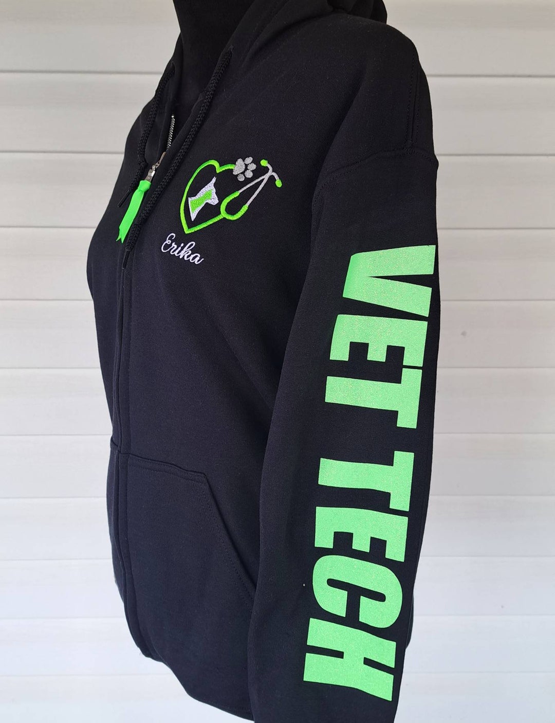 Full Zip Vet Tech Jacket With Sleeve, Vet Assistant Hoodie With Pockets ...