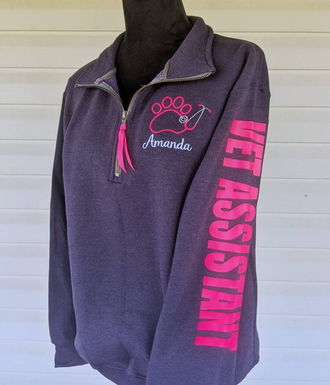 Vet Tech Pullover Sleeve Writing Vet Tech Quarter Zip Vet - Etsy