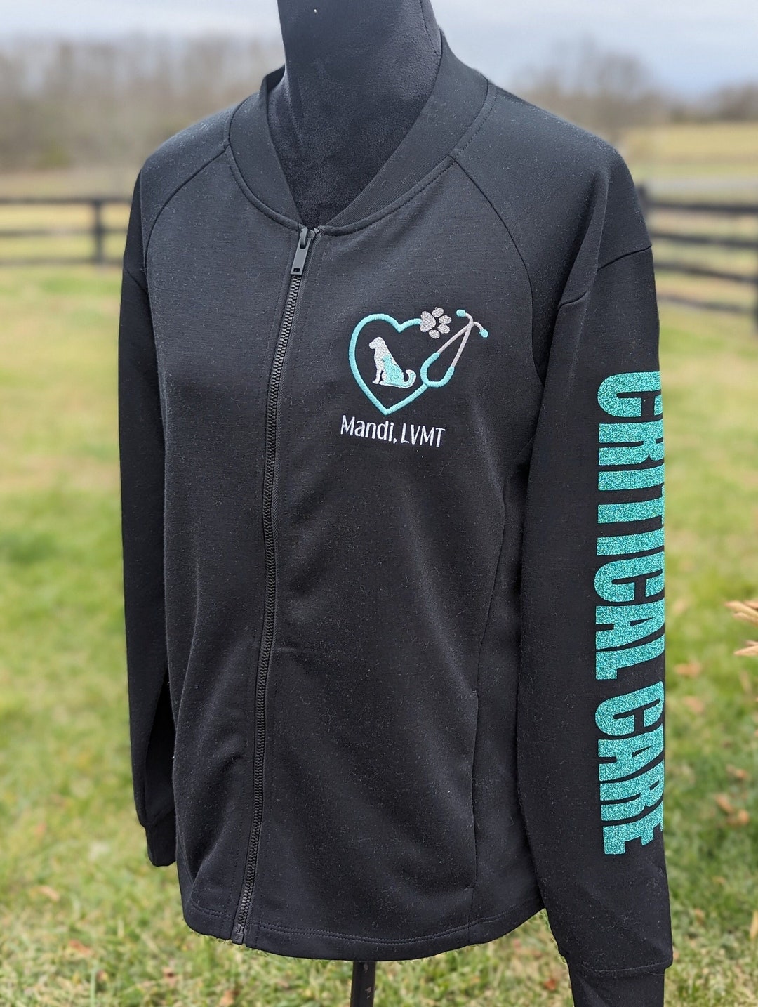 Veterinary Med Bomber Jacket With Sleeve, Vet Tech Full Zip Jacket ...