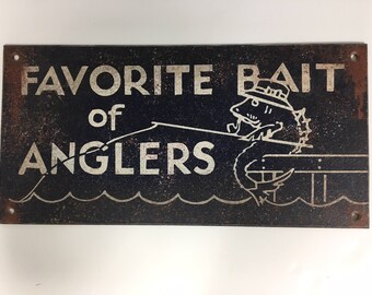 BAIT Vintage Faux Tin Fishing Cabin Sign | Etsy