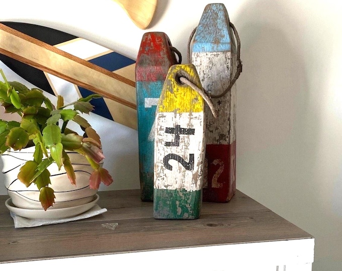 Miniature Wood Lobster Buoys - Rustic Beach Decor- Key Chain - Ornament ...