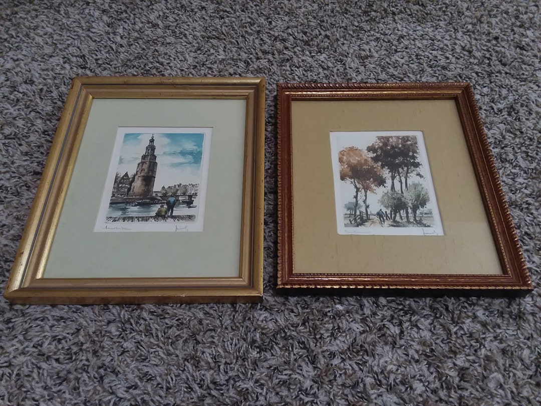 Etching Print Framed Signed Vintage Art Pair Ernst Linck - Etsy