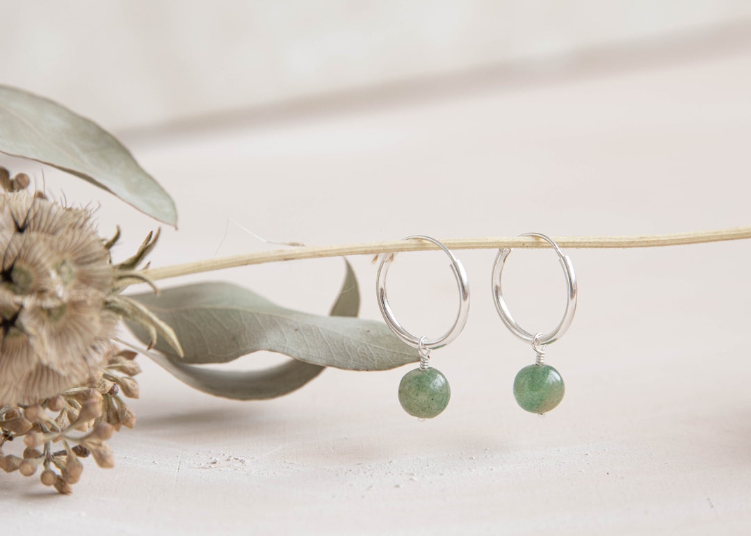 Orbit Sterling Silver Jade Hoops ~ Simple 15mm Small Hoop Earrings ...