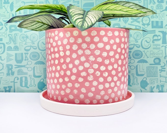 Rustic Pink Ceramic Planter With Drainage – Handmade Stoneware Pot With ...