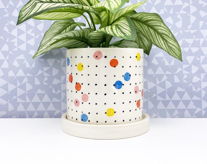 Colored Multi Dot Ceramic Planter-medium With Drainage Tray - Etsy