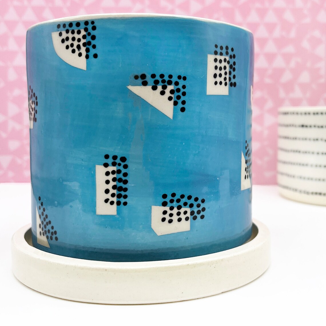 Turquoise Dot Shadow Ceramic Planter-medium With Drainage Tray - Etsy