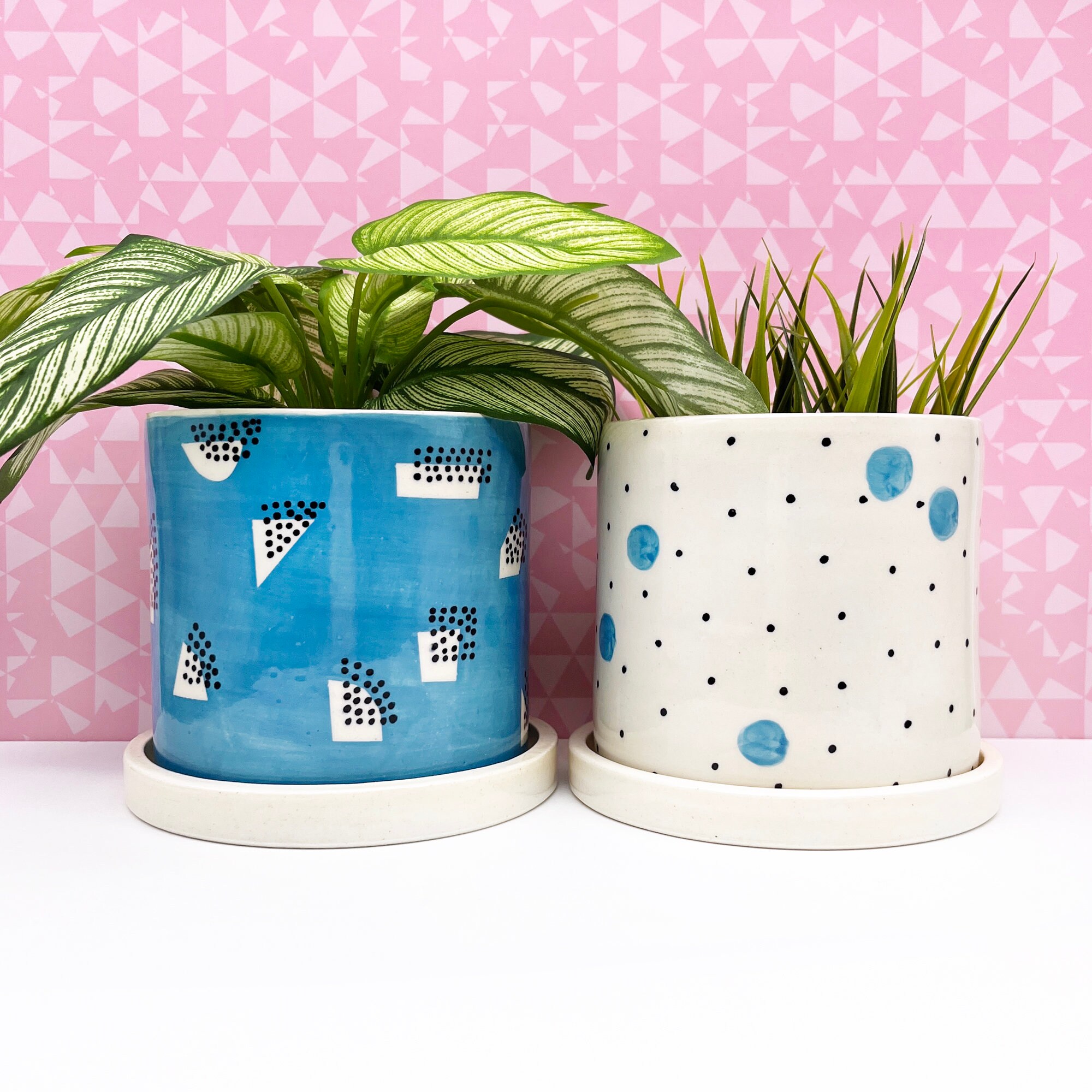 Turquoise Dot Shadow Ceramic Planter-medium With Drainage Tray - Etsy